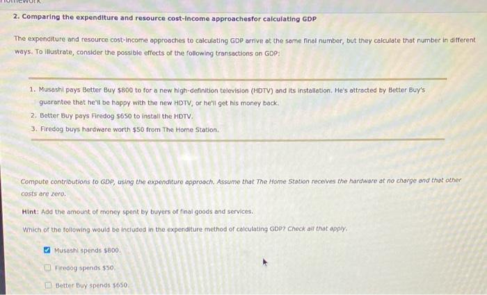 Solved 2. Comparing the expenditure and resource cost-income | Chegg.com