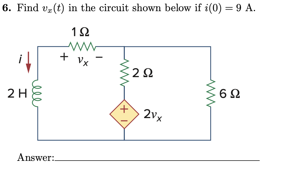 Solved Find vx(t) ﻿in the circuit shown below if i(0)=9A. | Chegg.com