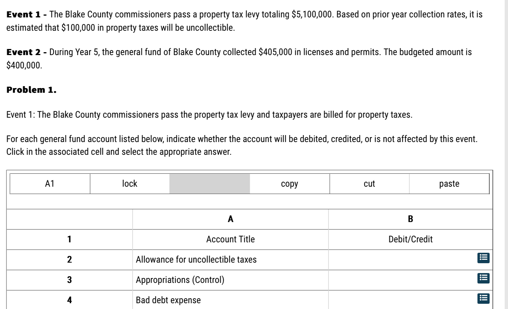 Solved Event 1 - ﻿The Blake County commissioners pass a | Chegg.com