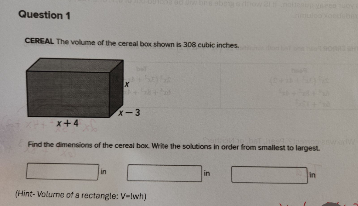 Solved Question 1CEREAL. The volume of the cereal box shown | Chegg.com