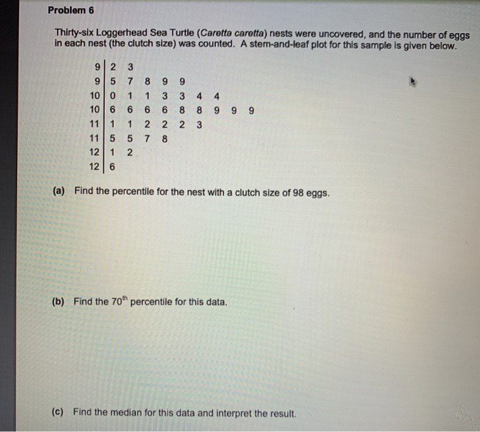 Solved Problem 6 Thirty-six Loggerhead Sea Turtle (Caretta | Chegg.com