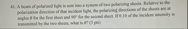 Solved A beam of polarized light is sent into a system of | Chegg.com