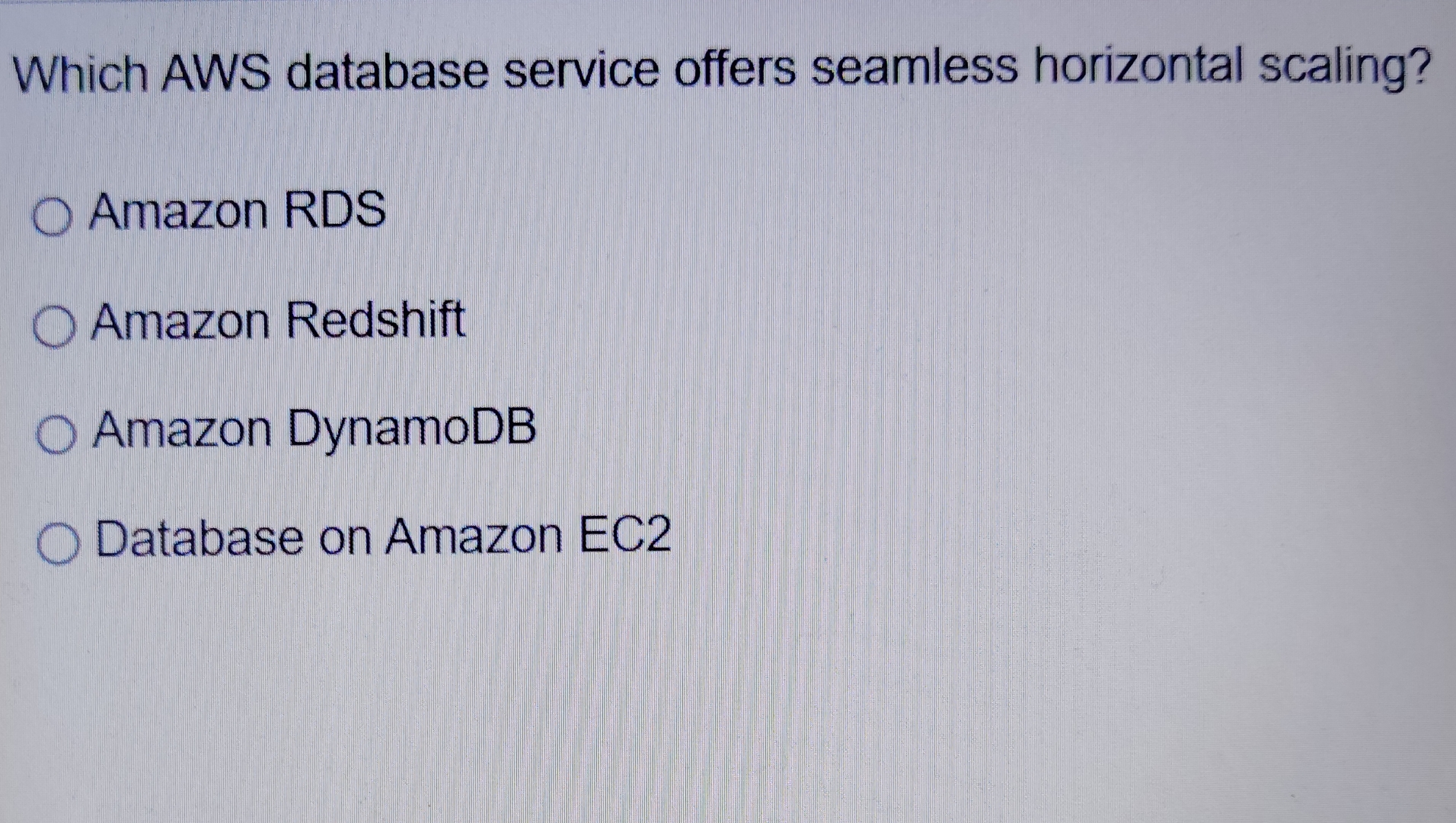 Solved Which AWS database service offers seamless horizontal | Chegg.com