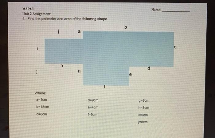 Solved Name: MAP4C Unit 2 Assignment 4. Find the perimeter | Chegg.com
