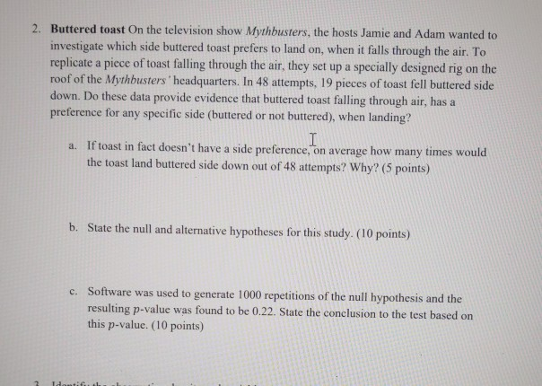 Solved 2. Buttered toast On the television show Mythbusters, | Chegg.com