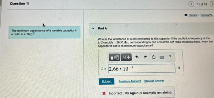 Solved The minimum capacitance of a variable capacitor in a | Chegg.com