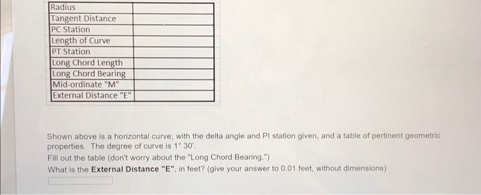 Solved PI sta. 1082+67.50Shown above is a horizontal curve, | Chegg.com