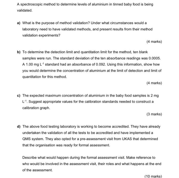 Solved A spectroscopic method to determine levels of | Chegg.com