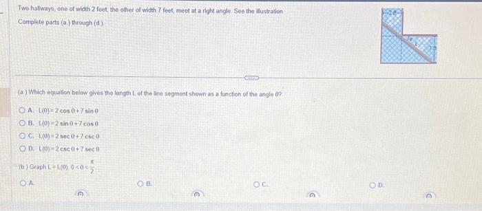 Solved Two hallways, one of width 2 feet, the other of width | Chegg.com