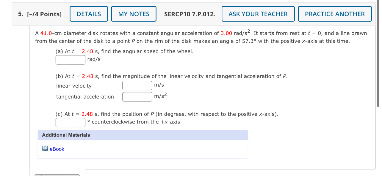 Solved [-/4 ﻿Points]SERCP10 7.P.012.A 41.0-cm diameter disk | Chegg.com