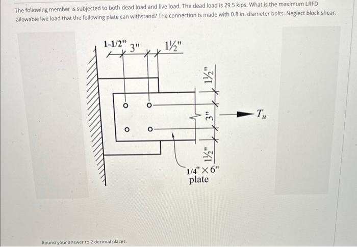 Solved The following member is subjected to both dead load | Chegg.com