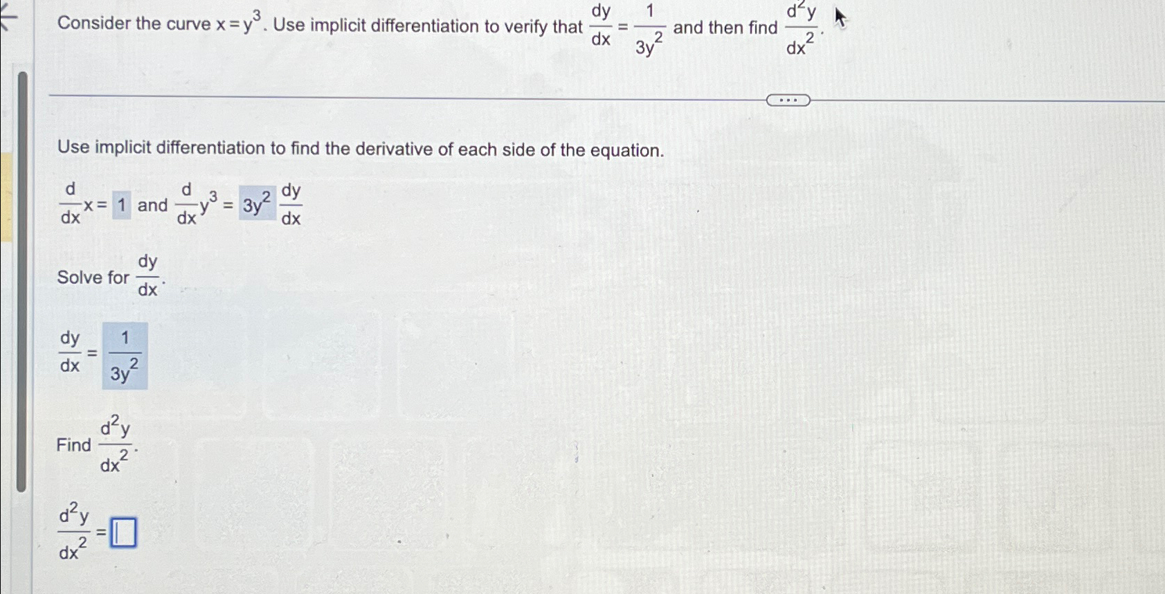 Solved Consider the curve x=y3. ﻿Use implicit | Chegg.com