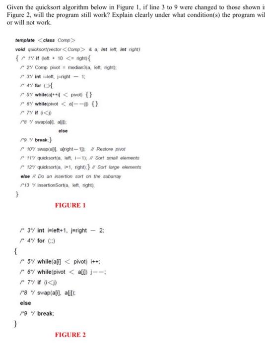 Solved Given the quicksort algorithm below in Figure 1, if | Chegg.com