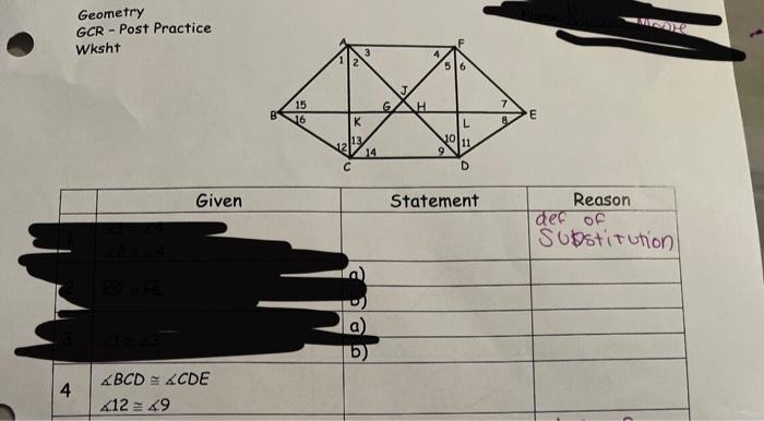 Solved NIK Geometry GCR - Post Practice Wksht 6 15 6 G H E к | Chegg.com