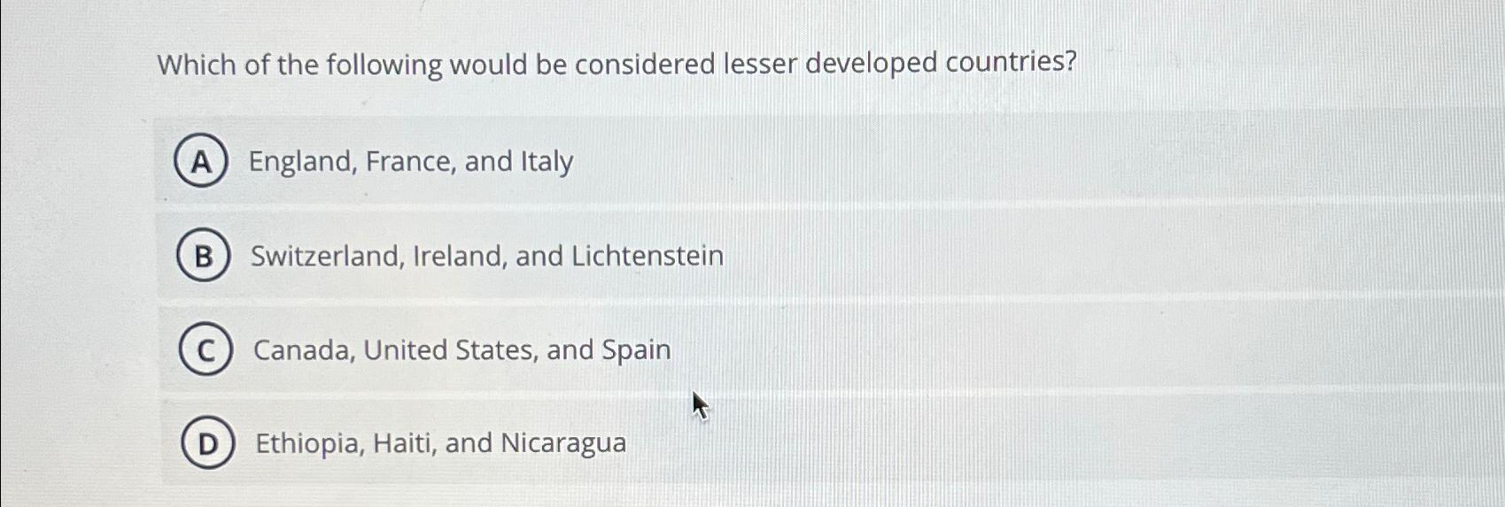Solved Which of the following would be considered lesser | Chegg.com