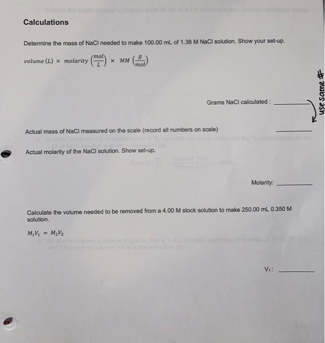 Solved • Determine the mass of NaCl needed to make 100.00 mL | Chegg.com
