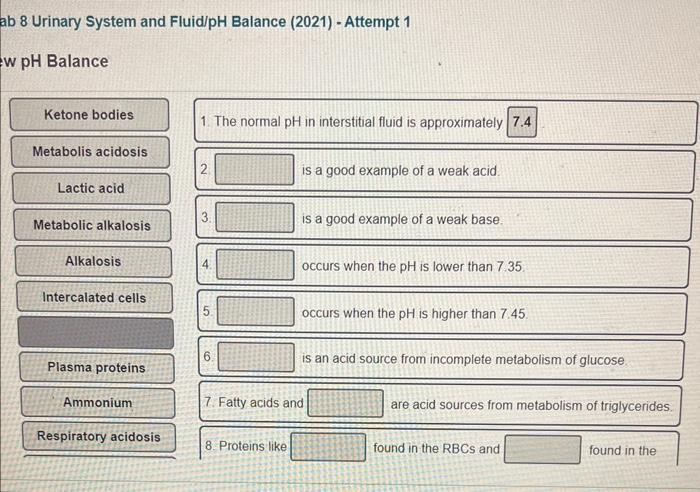 Solved b 8 Urinary System and Fluid/pH Balance (2021) - | Chegg.com