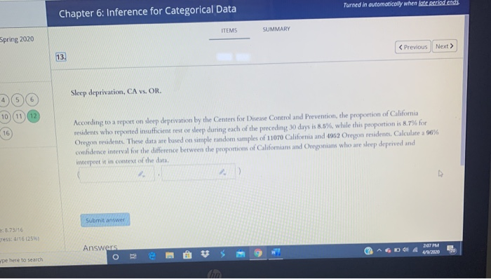 Solved Chapter 6: Inference for Categorical Data Turned in | Chegg.com
