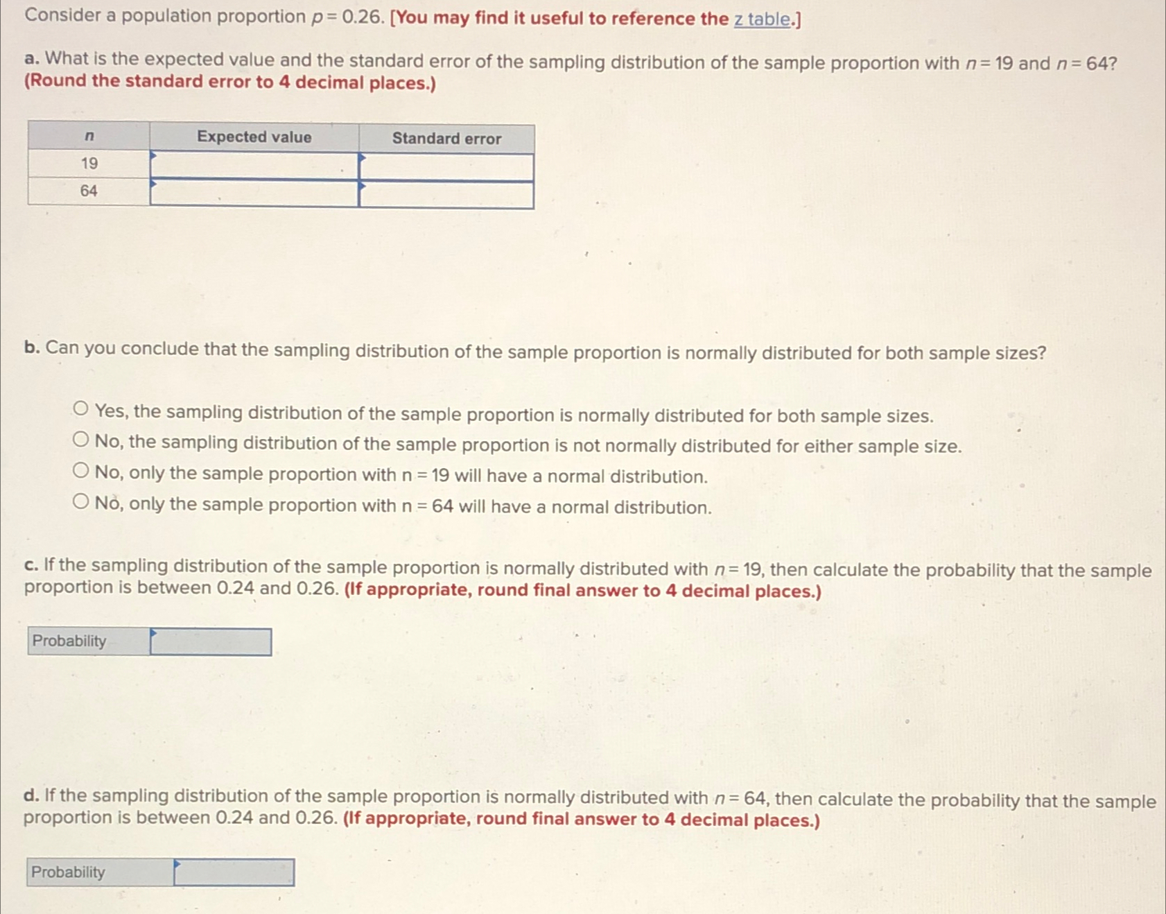 Solved Consider a population proportion p=0.26. [You may | Chegg.com