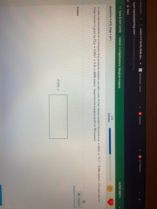 Solved S: Marginal An Lesson 2.4 Certify Mode Que X E | Chegg.com