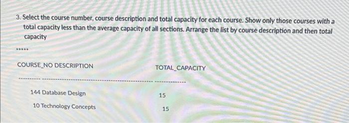 Solved 3. Select the course number, course description and | Chegg.com