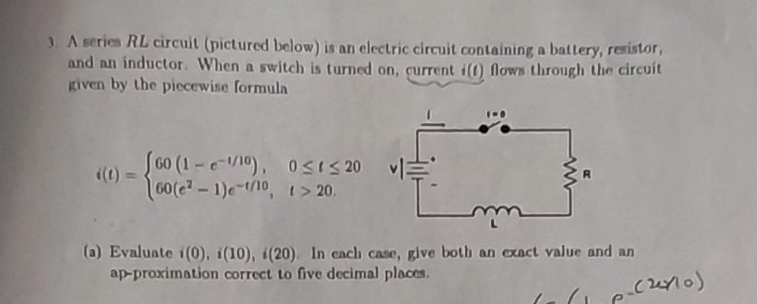 Solved A series RL circuit (pictured below) is an electric | Chegg.com Solved A series RL circuit (pictured below) is an electric | Chegg.com