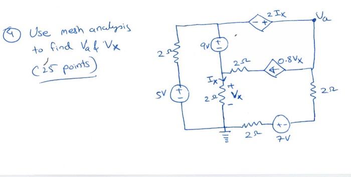 Use mesh analysis to find Va&Vx (25 points) | Chegg.com
