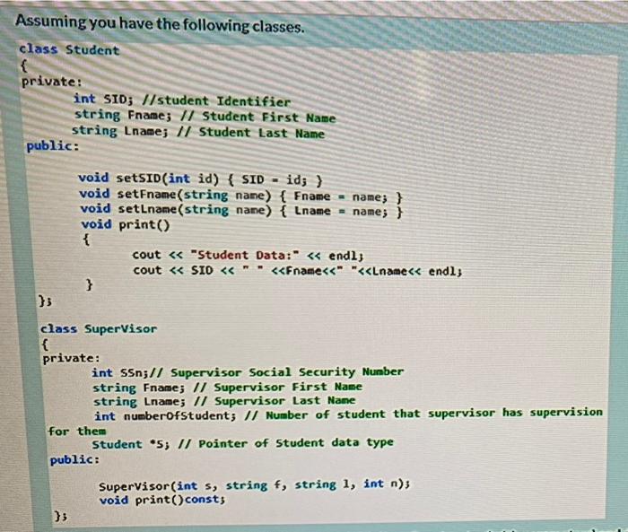 Solved Assuming you have the following classes. class | Chegg.com
