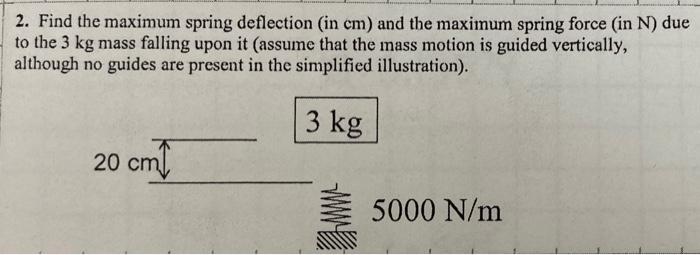Solved 2. Find the maximum spring deflection (in cm) and the | Chegg.com