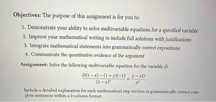 Solved Objectives: The purpose of this assignment is for you | Chegg.com
