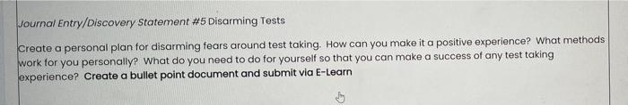 Journal Entry/Discovery Statement #5 Disarming Tests | Chegg.com