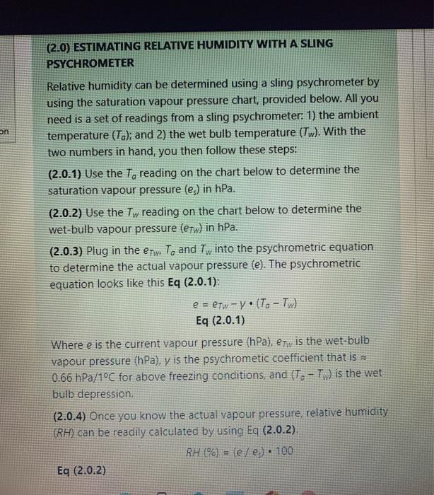 Solved (2.0) ESTIMATING RELATIVE HUMIDITY WITH A SLING | Chegg.com