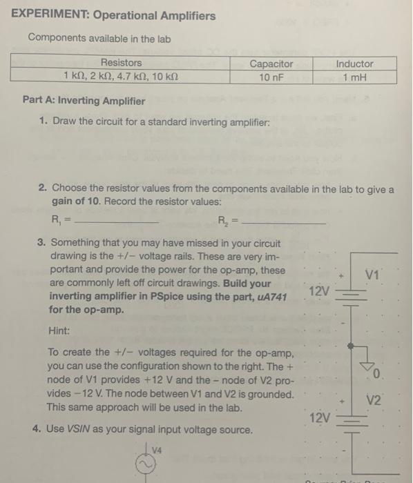 Solved EXPERIMENT: Operational Amplifiers Components | Chegg.com