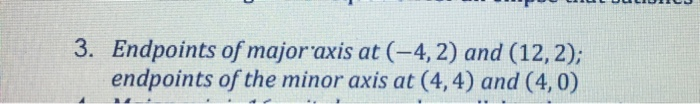 Solved 3. Endpoints of major axis at (-4, 2) and (12, 2); | Chegg.com