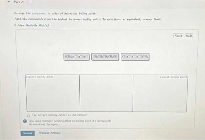 Solved Part A Arrange the compounds in order of decreasing | Chegg.com