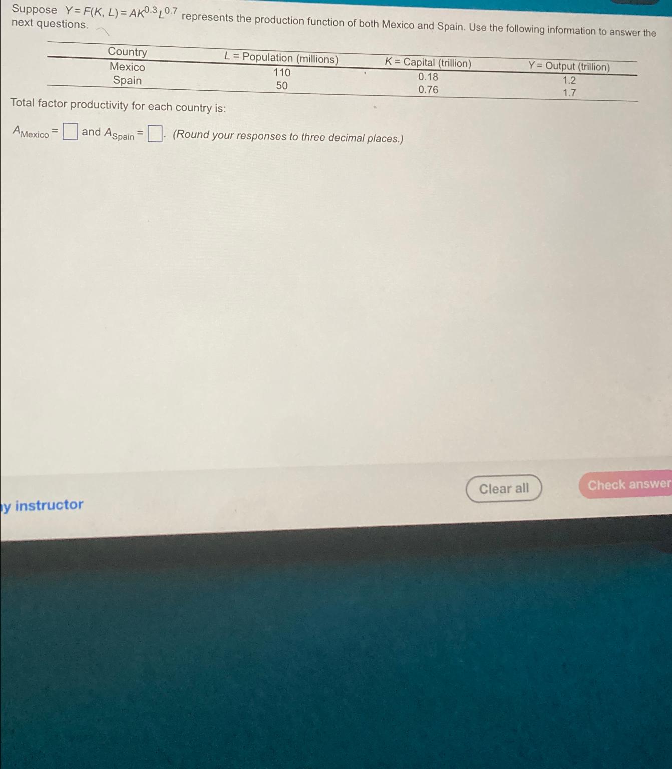 Solved Suppose Y=F(K,L)=AK0.3L0.7 ﻿represents the production | Chegg.com