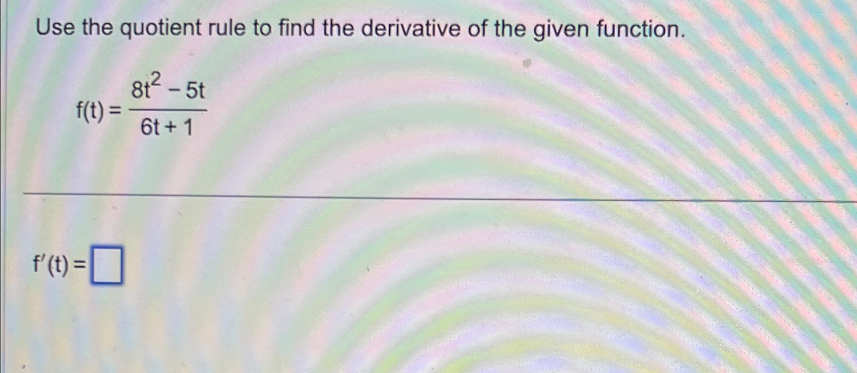 Solved Use the quotient rule to find the derivative of the | Chegg.com