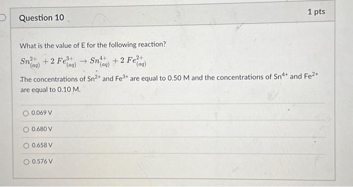 Solved What is the value of E for the following reaction? | Chegg.com