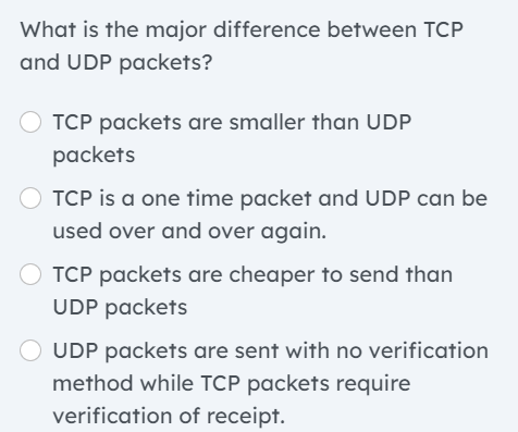 Solved What is the major difference between TCPand UDP | Chegg.com