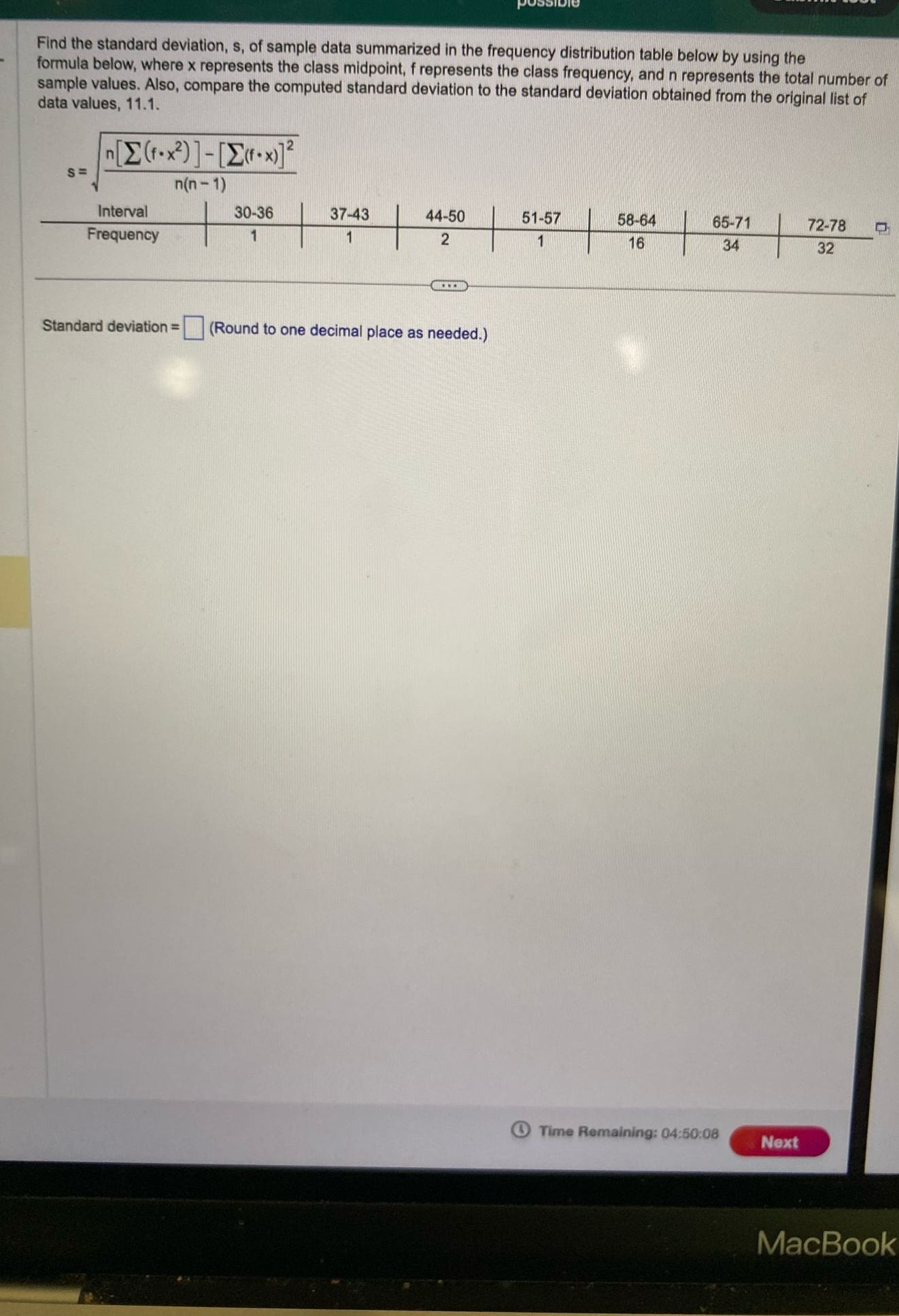 Solved Find the standard deviation, s, ﻿of sample data | Chegg.com