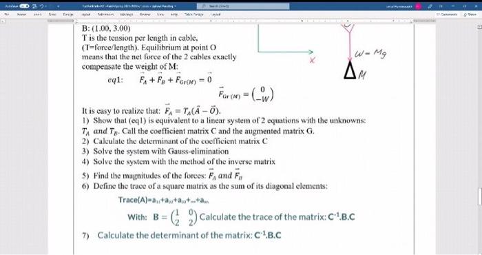 Solved Task#2: Applications of Matrices Two cables support a | Chegg.com