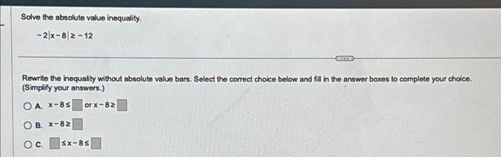 Solved Solve the absolute value | Chegg.com