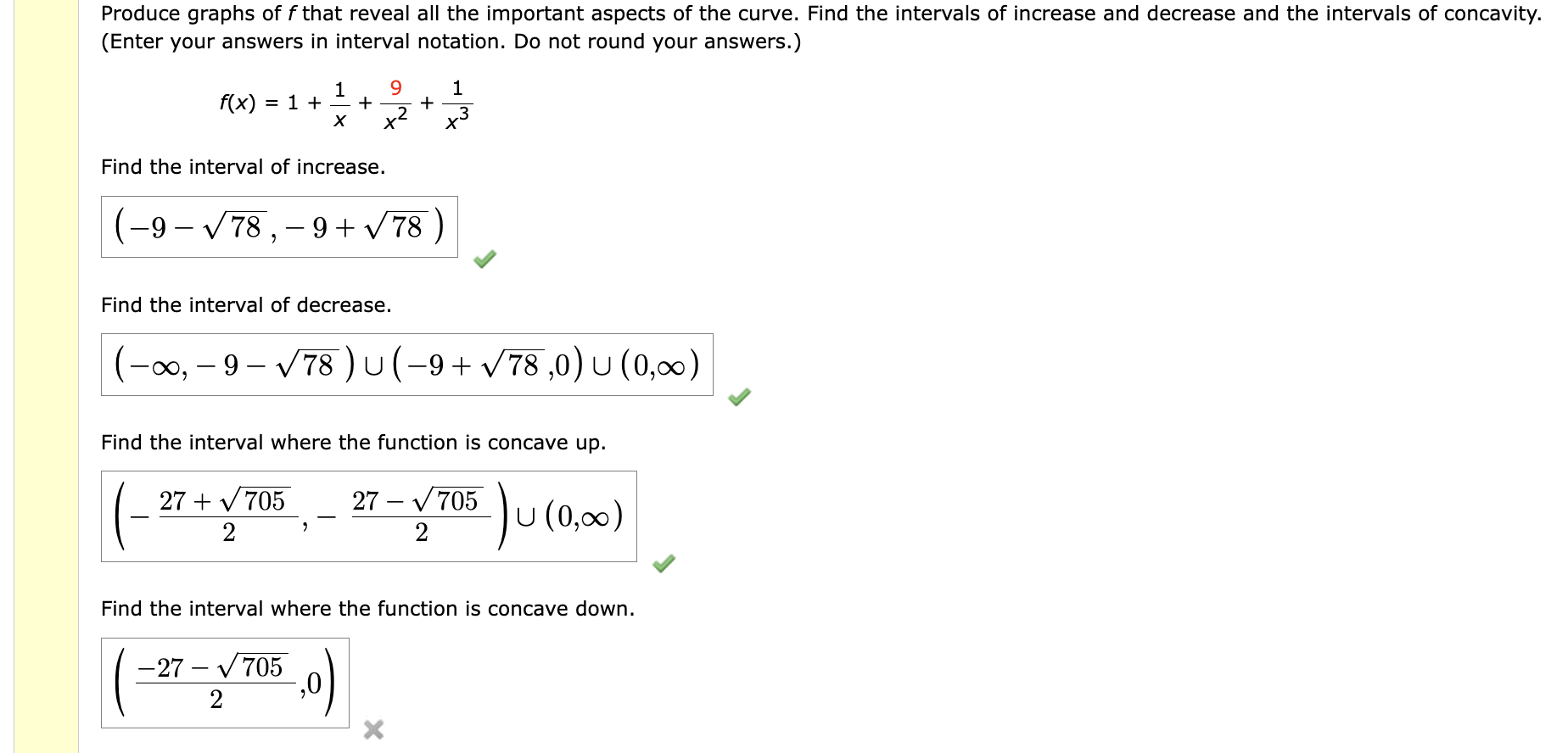 Solved Produce graphs of f ﻿that reveal all the important | Chegg.com