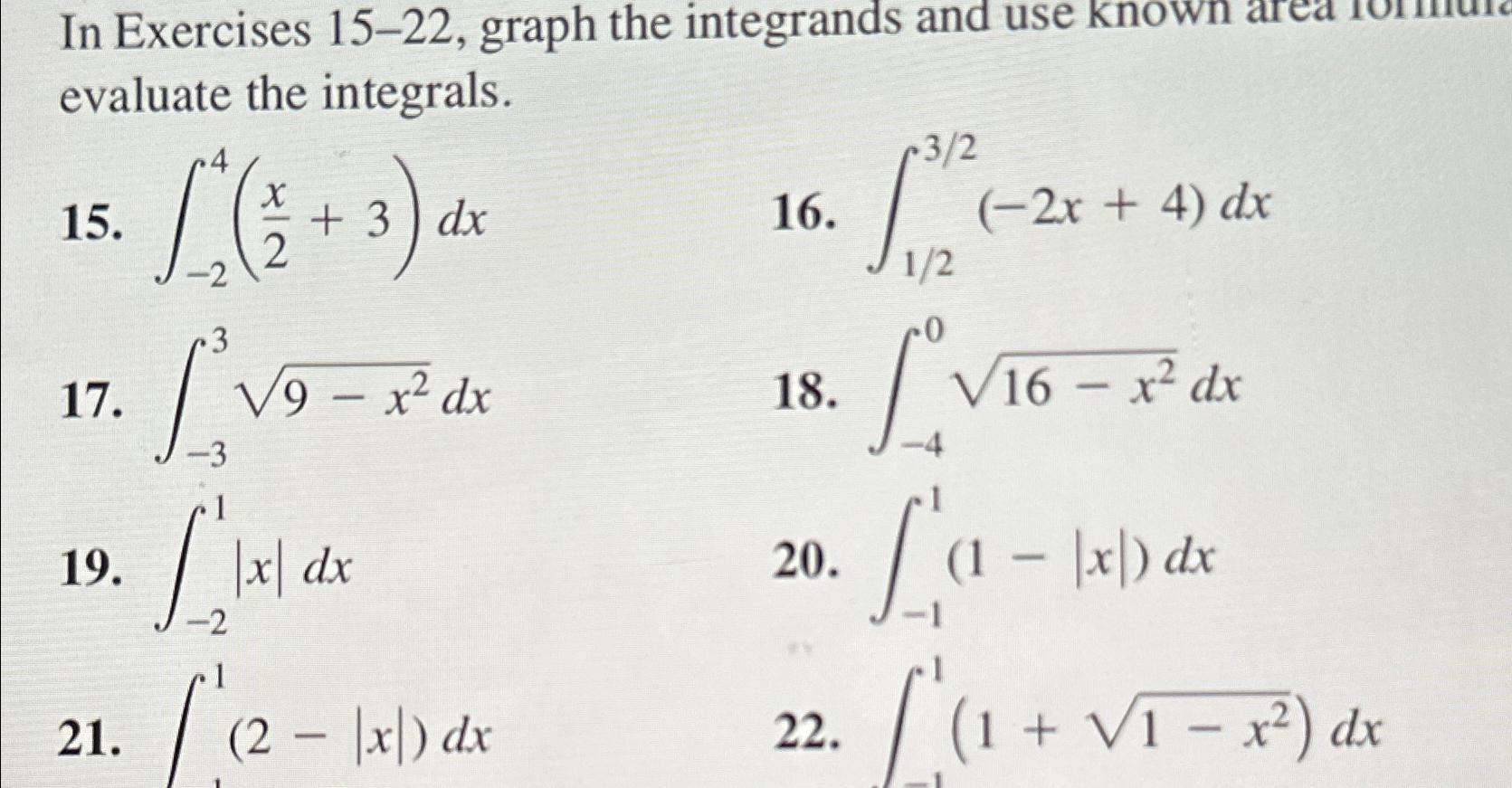 Solved In Exercises 15-22, ﻿graph the integrands and use | Chegg.com