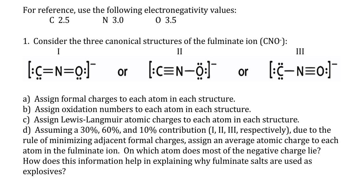 Solved For reference, use the following electronegativity | Chegg.com