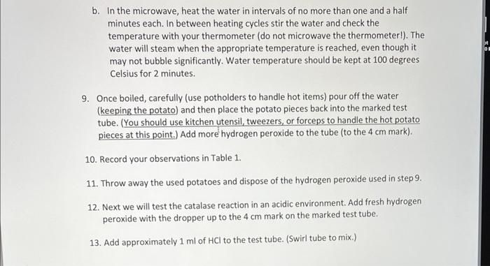 Solved Table 1: Results from Catalase Experiment at room | Chegg.com