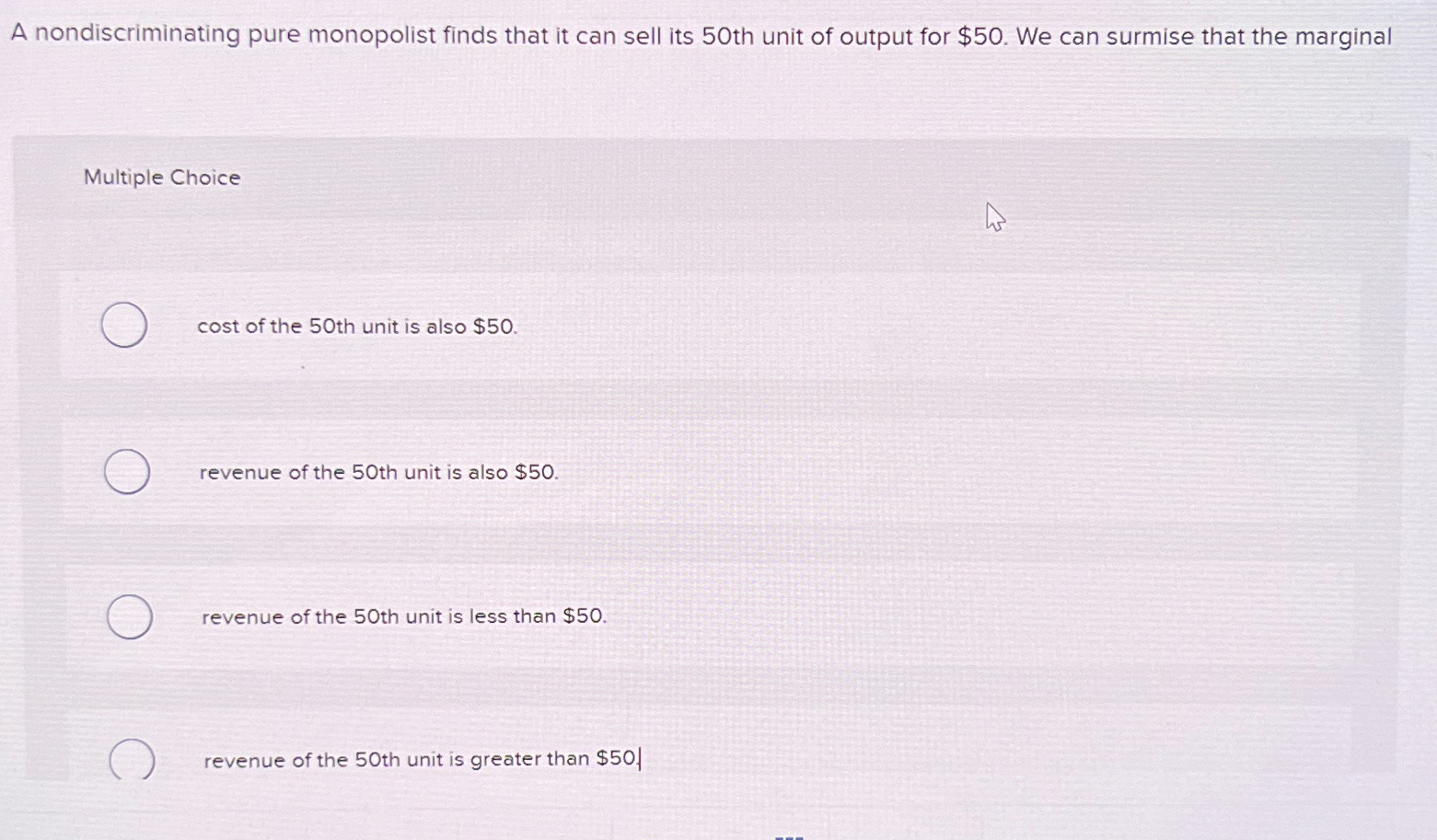 Solved A nondiscriminating pure monopolist finds that it can | Chegg.com