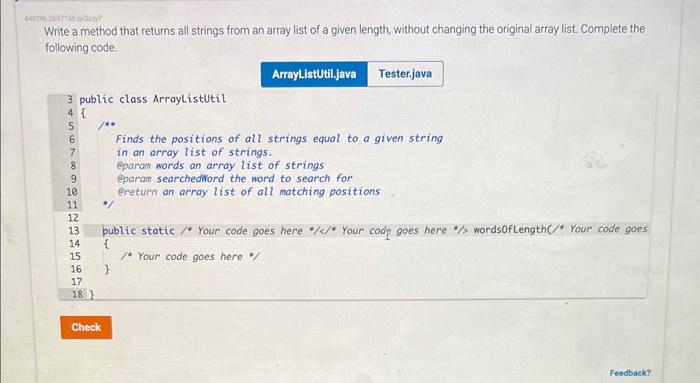 Solved Write a method that returns all strings from an array | Chegg.com