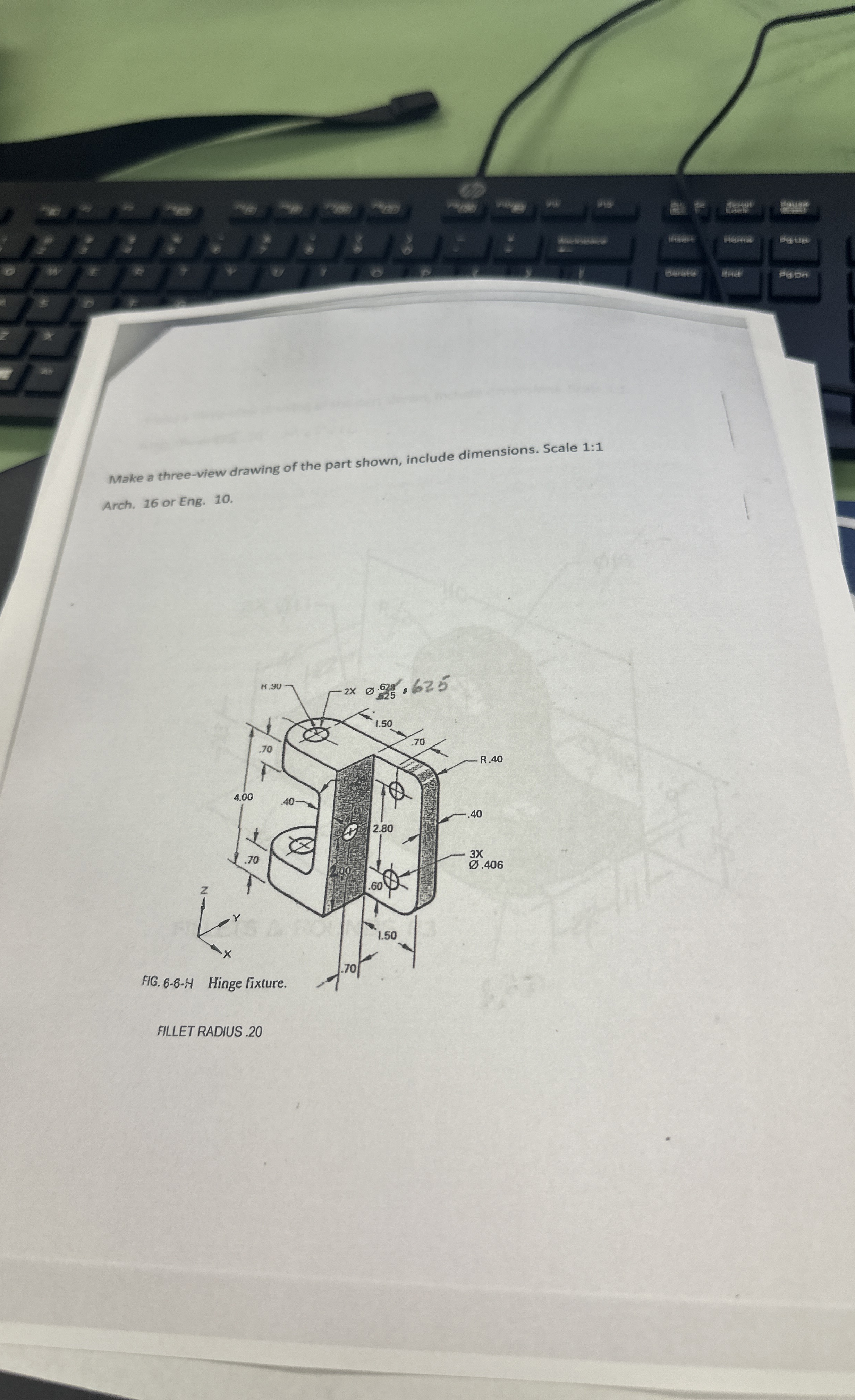 Solved Make a three-view drawing of the part shown, include | Chegg.com