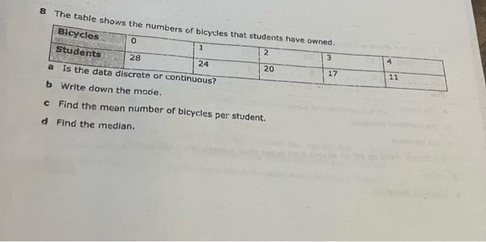 Solved 8 The table shows the numb. | Chegg.com